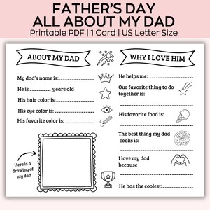 All About My Dad Printable, DIY Fathers Day, Fill in the Blanks ...