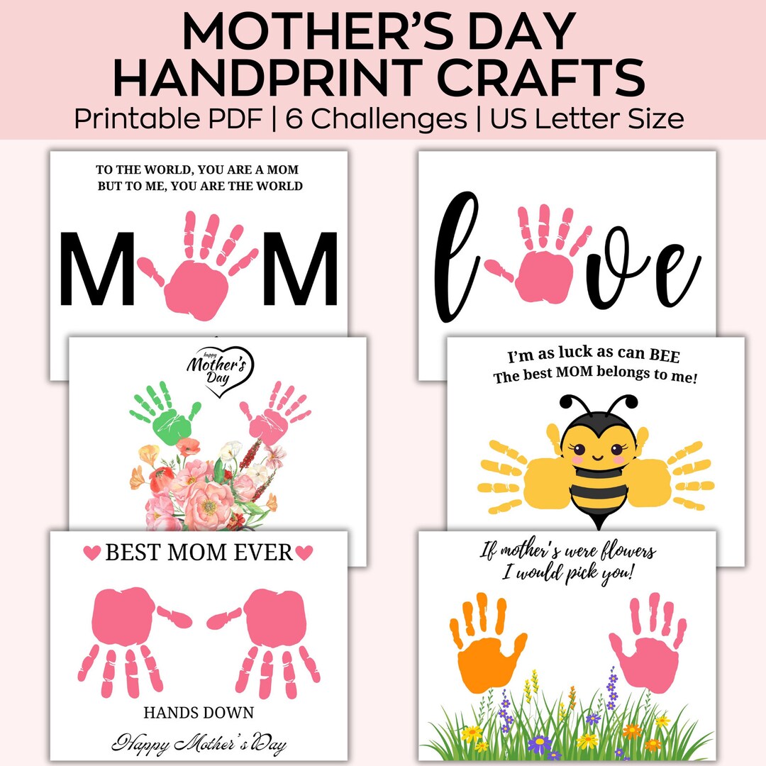 Mothers Day Flower Handprint Art Bundle, Printable Mom Craft Gift From ...