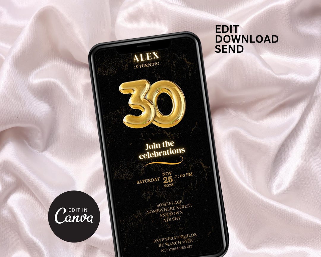 Digital 30th Birthday Invitation, 30th Party Invitation, Thirtieth ...