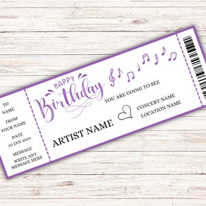 Birthday Gift Concert Ticket Template ,printable Gift Voucher ...