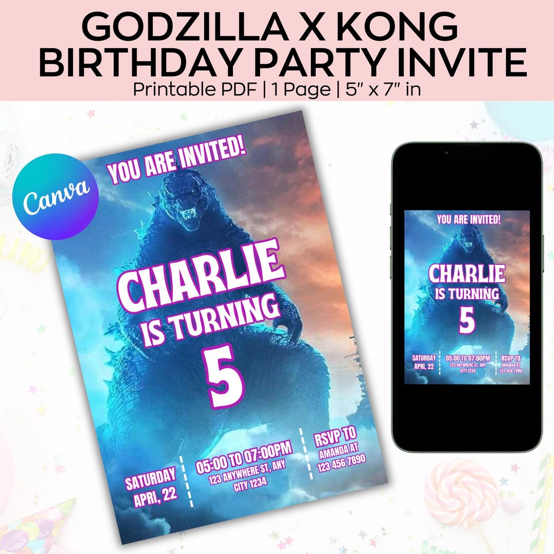 Godzilla Invitation, Godzilla Boys Editable Birthday Invitation, Boys ...