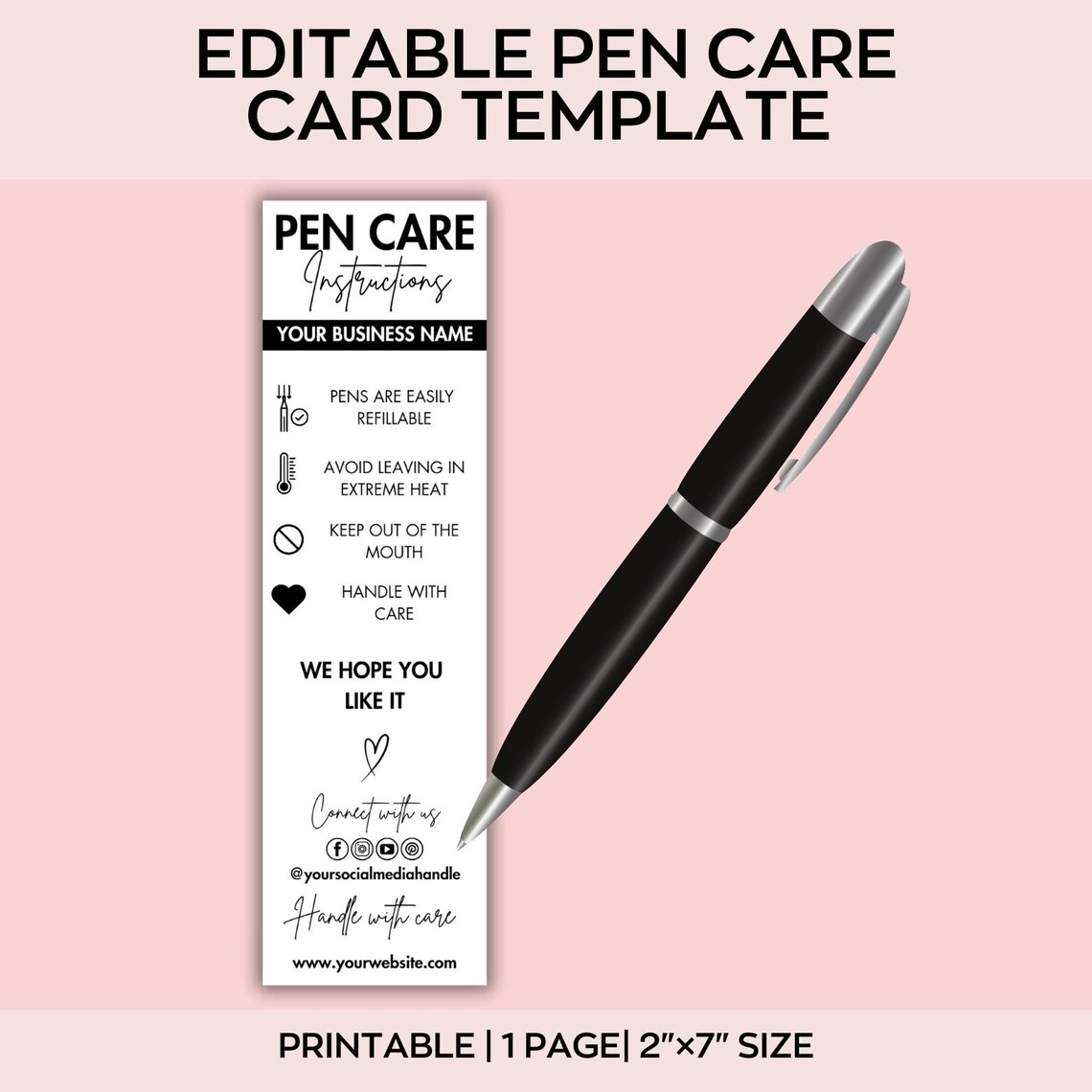Editable Gel Pen Care Cards, Epoxy Pen Care Cards, Small Business, DIY ...