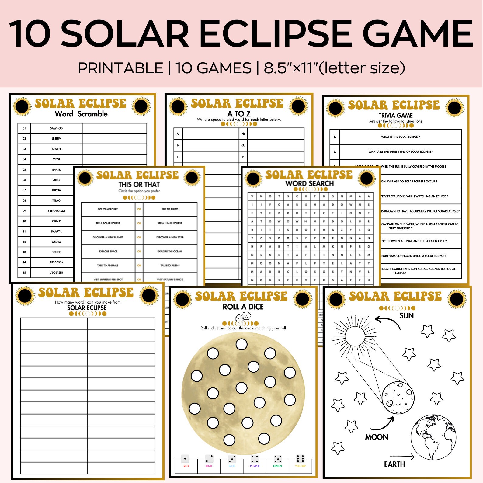 Solar Eclipse Games, Eclipse Worksheets Printable, Solar Activity Ideas ...