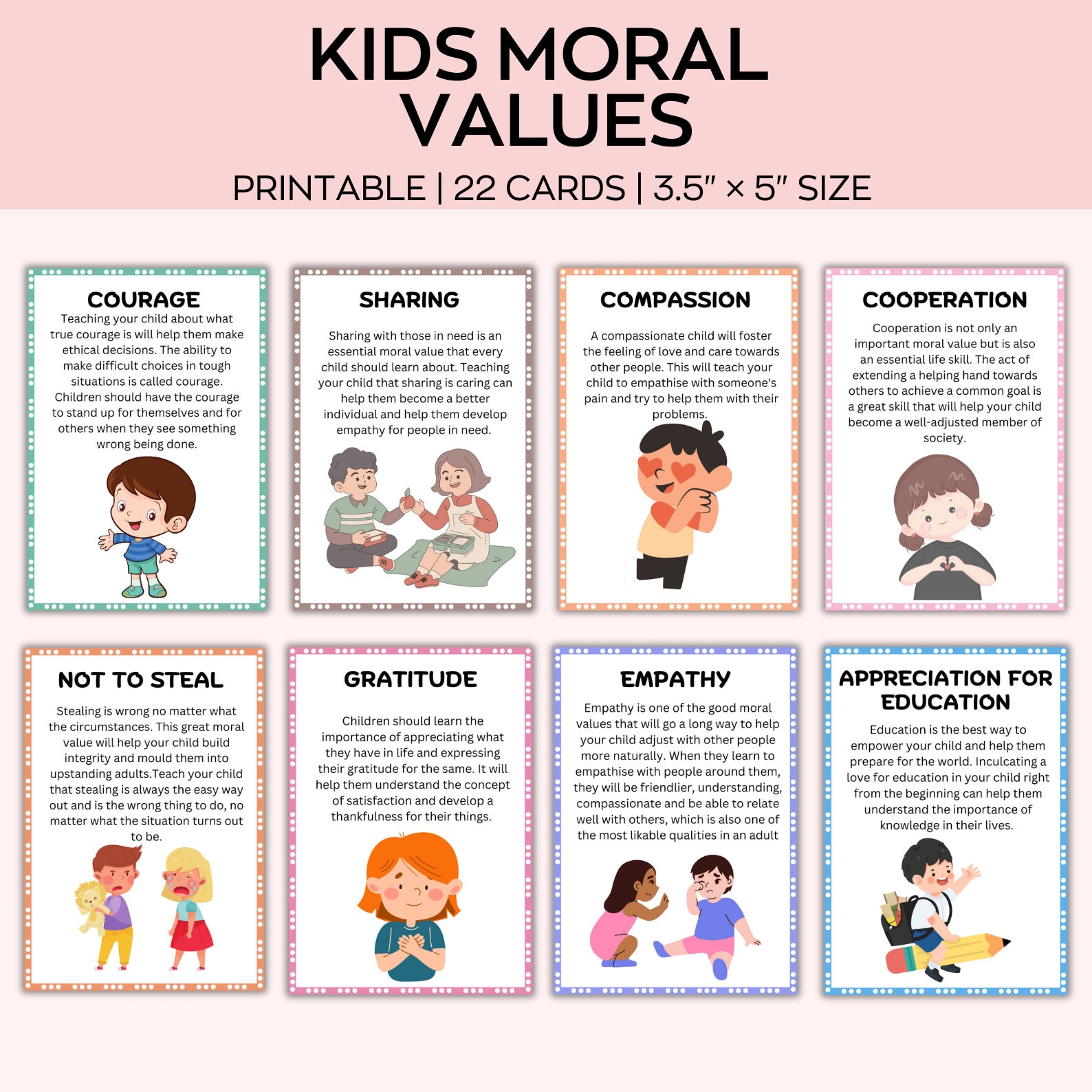 Kids Moral Values Flashcards, Acceptance and Commitment Therapy ...