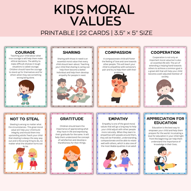 Kids Moral Values Flashcards, Acceptance and Commitment Therapy ...