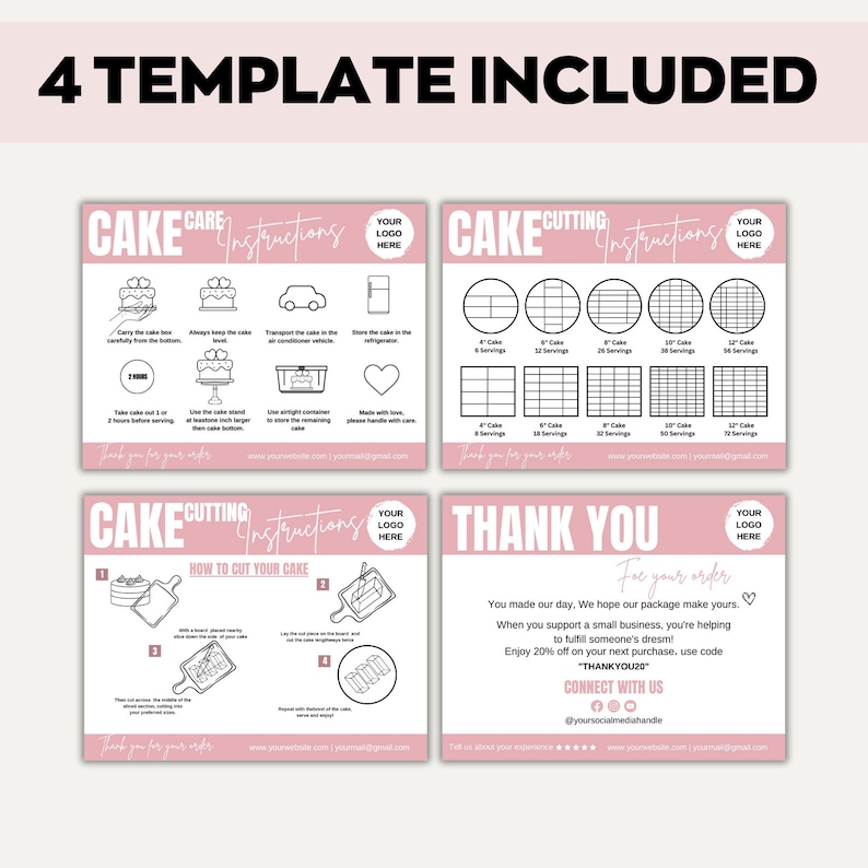 Editable Cake Care & Cutting Guide Canva Template,printable Cake ...
