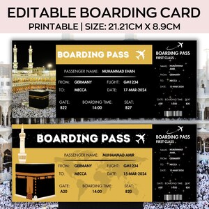 Hajj Boarding Pass,editable Hajj Plane Ticket,makkah Umrah Gift ...