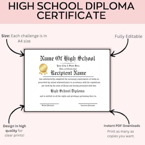 Editable High School Diploma Template, Graduation Certificate, Canva ...