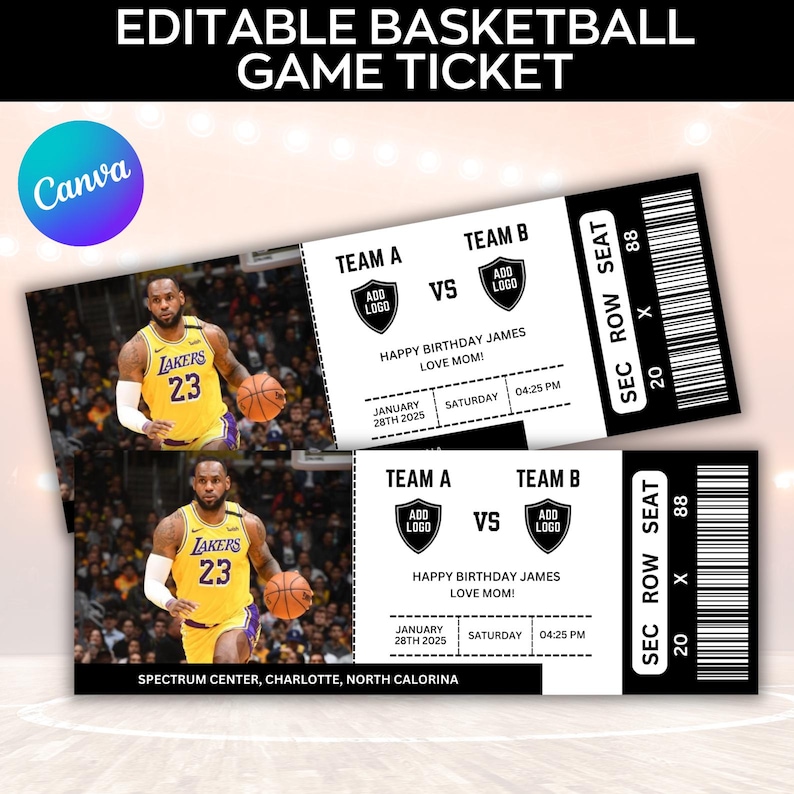 Custom Basketball Tickets, Digital Tickets, Basketball Surprise Ticket ...