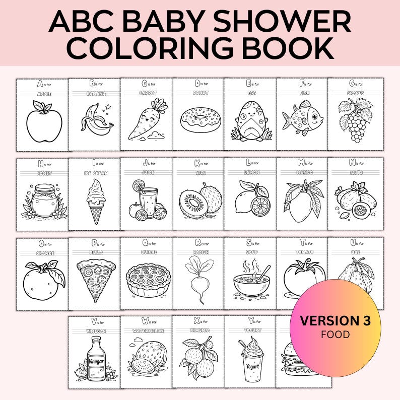 ABC Coloring Book Baby Shower Game Bundle, ABC Baby Shower Coloring ...