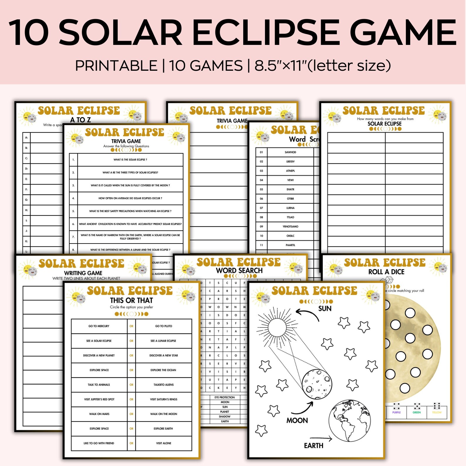 Solar Eclipse Games, Eclipse Worksheets Printable, Solar Activity Ideas ...