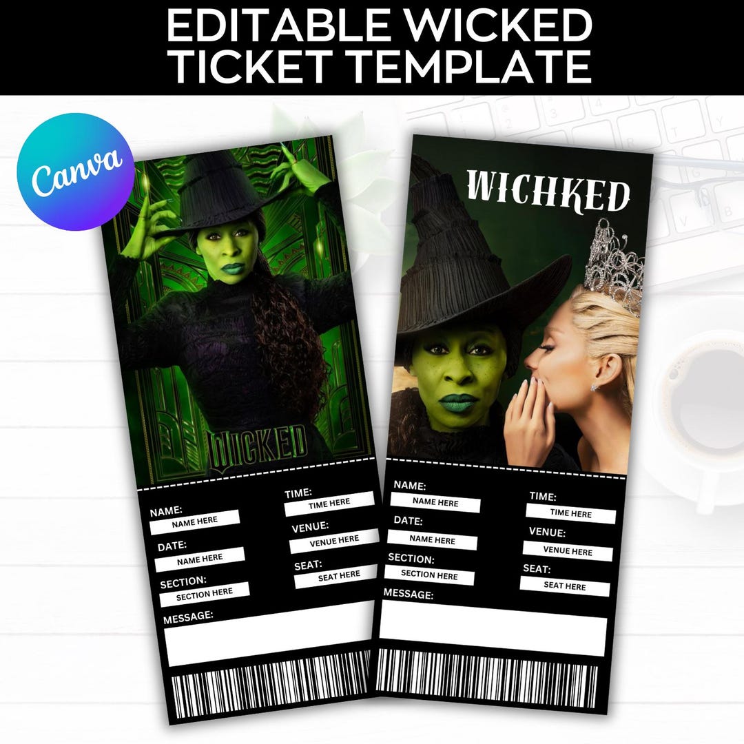 Printable Wicked Broadway Surprise Ticket, Musical Theatre Faux Event ...