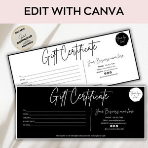 Editable Gift Certificate Template, Gift Voucher, DIY Gift Card Add ...