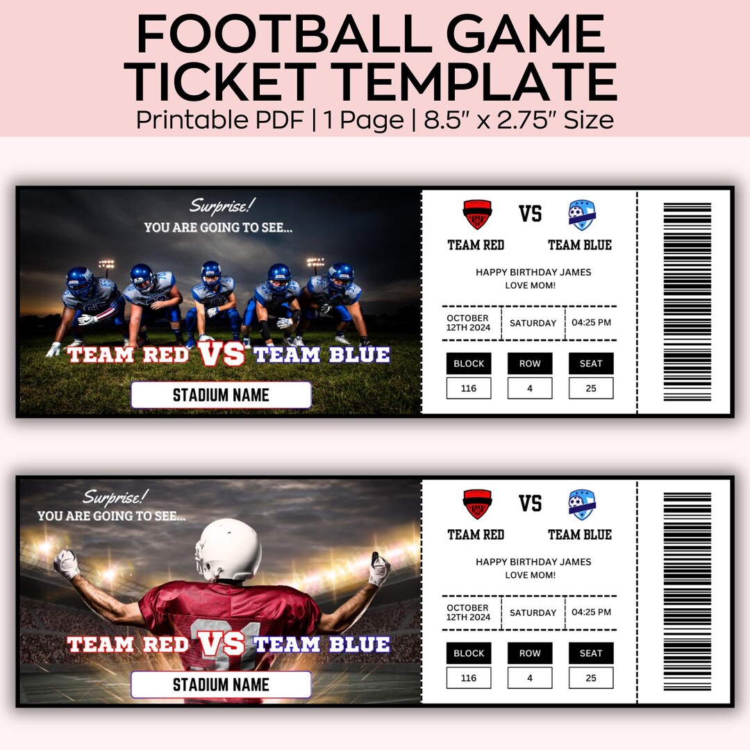 Editable Football Ticket, Football Game Ticket Gift, Football Birthday ...