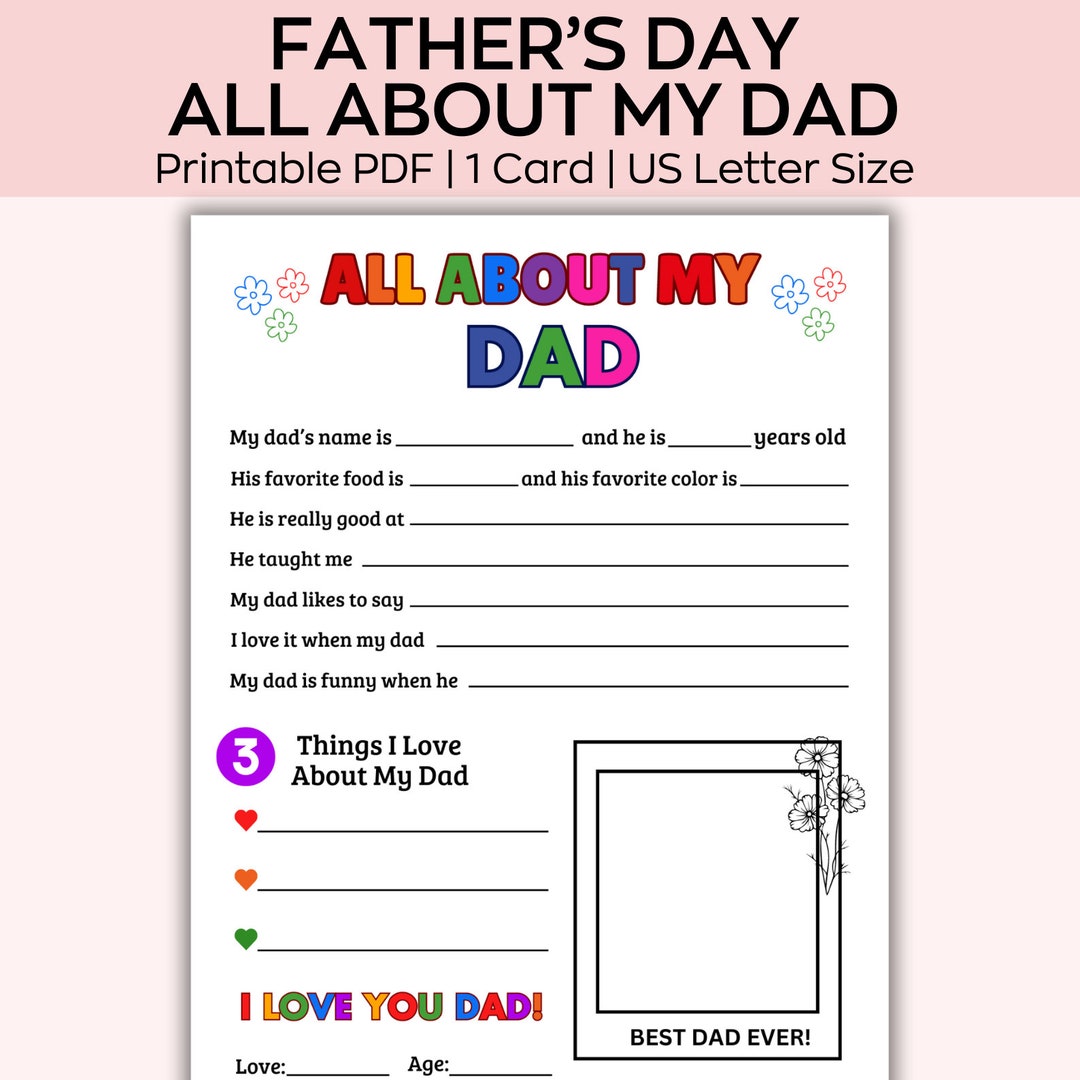 All About My Dad Printable, DIY Fathers Day Coloring Card Worksheet ...