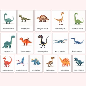 16 Dinosaur Flash Cards, Montessori Cards Printable, Nomenclature Cards ...