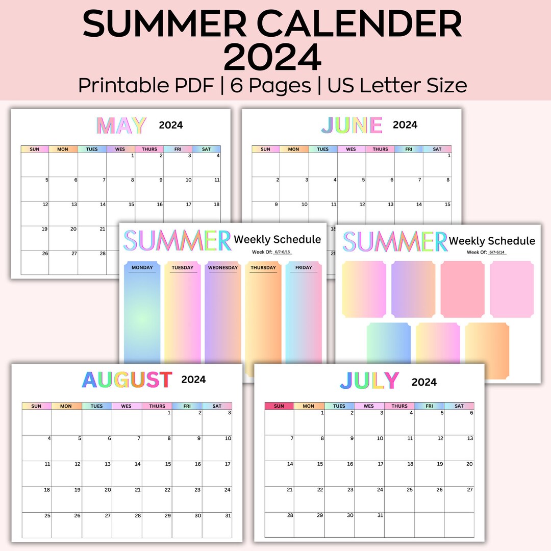 Summer Planner 2024, Printable Summer Kids Planner, Summer Calendar ...