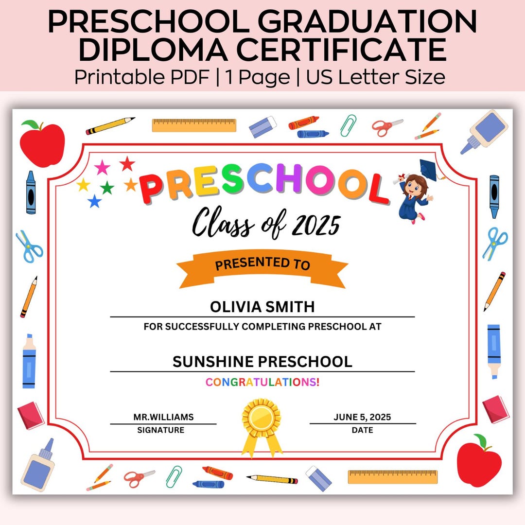 2025 Editable Preschool Graduation Certificate, Preschool Graduation ...
