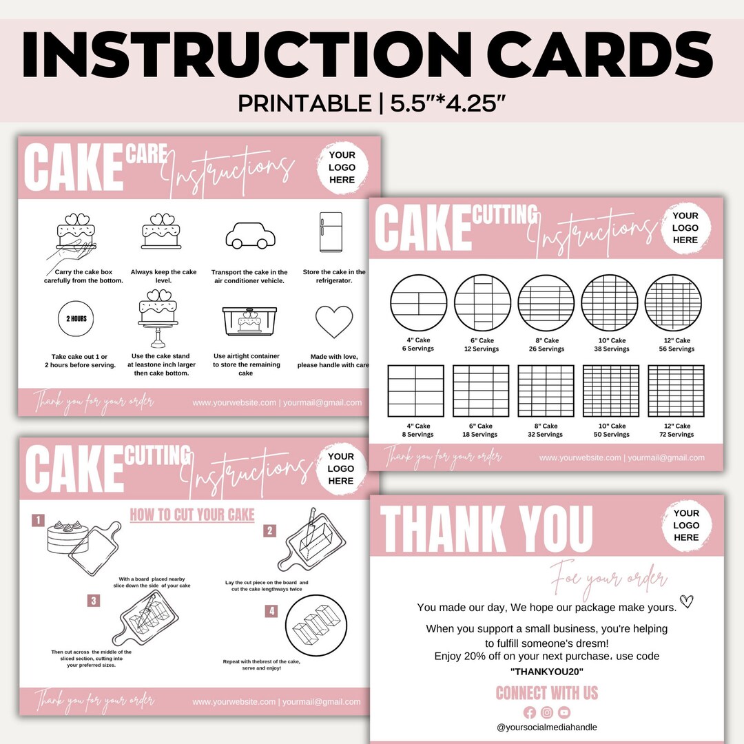 Editable Cake Care & Cutting Guide Canva Template,printable Cake ...