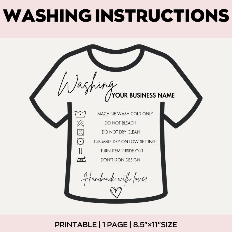 Washing Instruction Card, Shirt Care Card, Clothing Washing ...