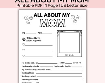 Mother's Day Printable, All About My Mom, Mothers Day Gift, Card for ...