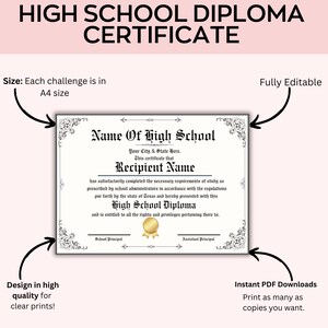 Editable High School Diploma Template, Graduation Certificate, Canva ...