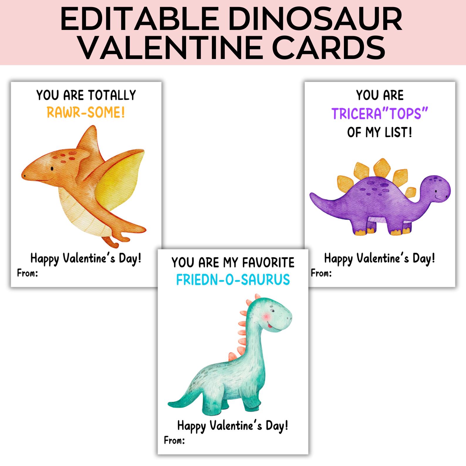 Printable Dinosaur Valentine Cards, Dino Valentine Cards for Kids ...