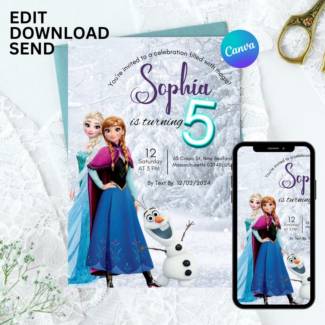 Editable Birthday Invitation Template, Princess Elsa Girl Evite ...