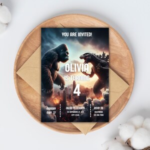 King Kong and Godzilla Invitation, Godzilla Birthday Invitation ...