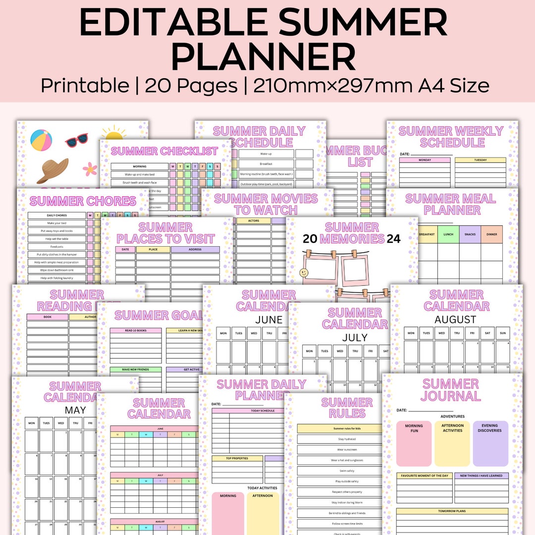 Summer Planner 2024 for Kids Printable, Summer Rules Checklist Poster ...