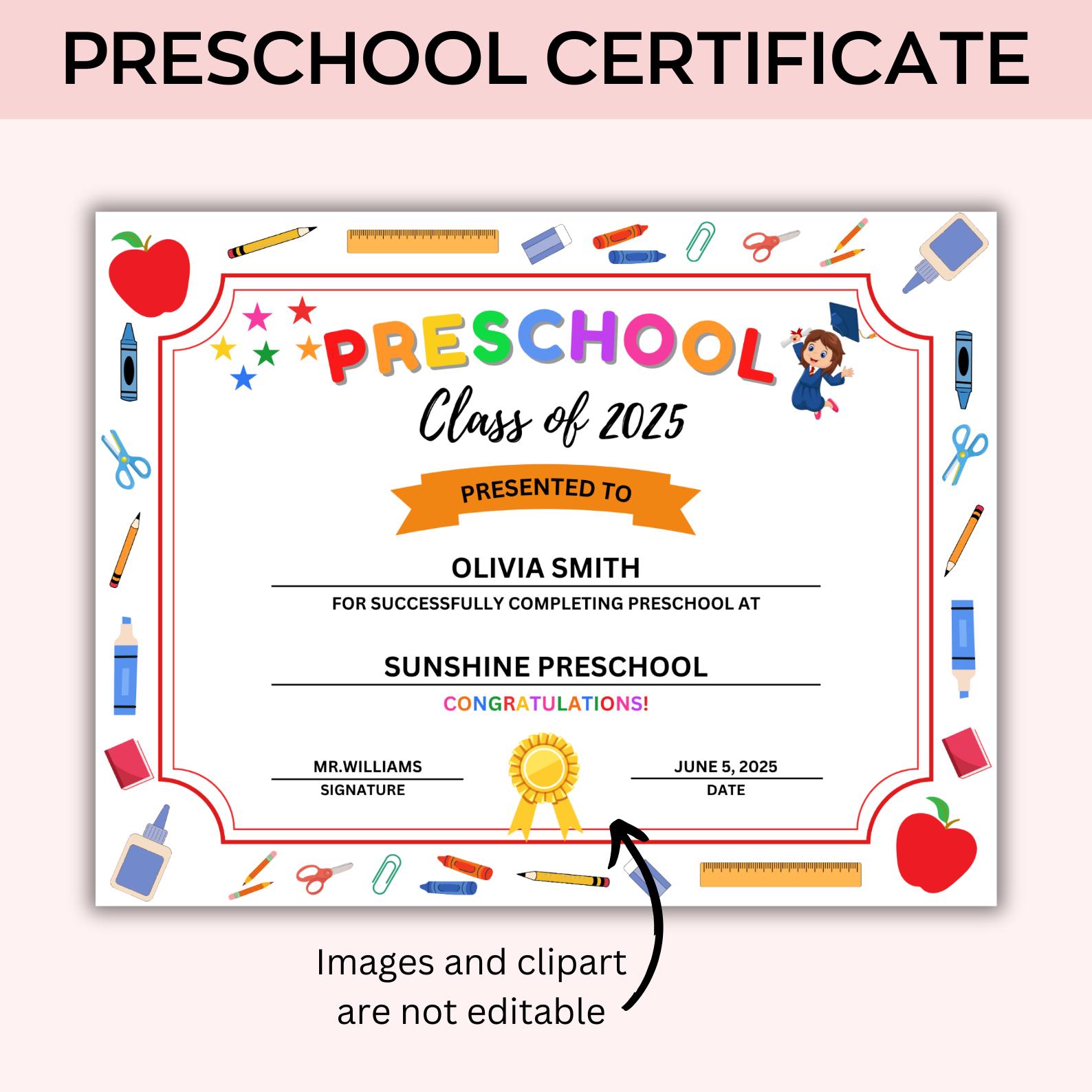 2026 Editable Preschool Graduation Certificate, Preschool Graduation ...