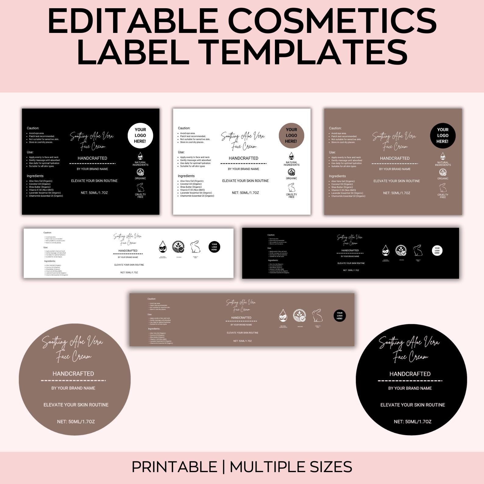 Editable Cosmetic Label Templates, Custom Body Product Label ...