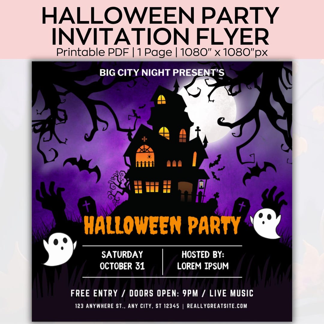 Editable Halloween Party Invitation, Fright Night Flyer Design ...