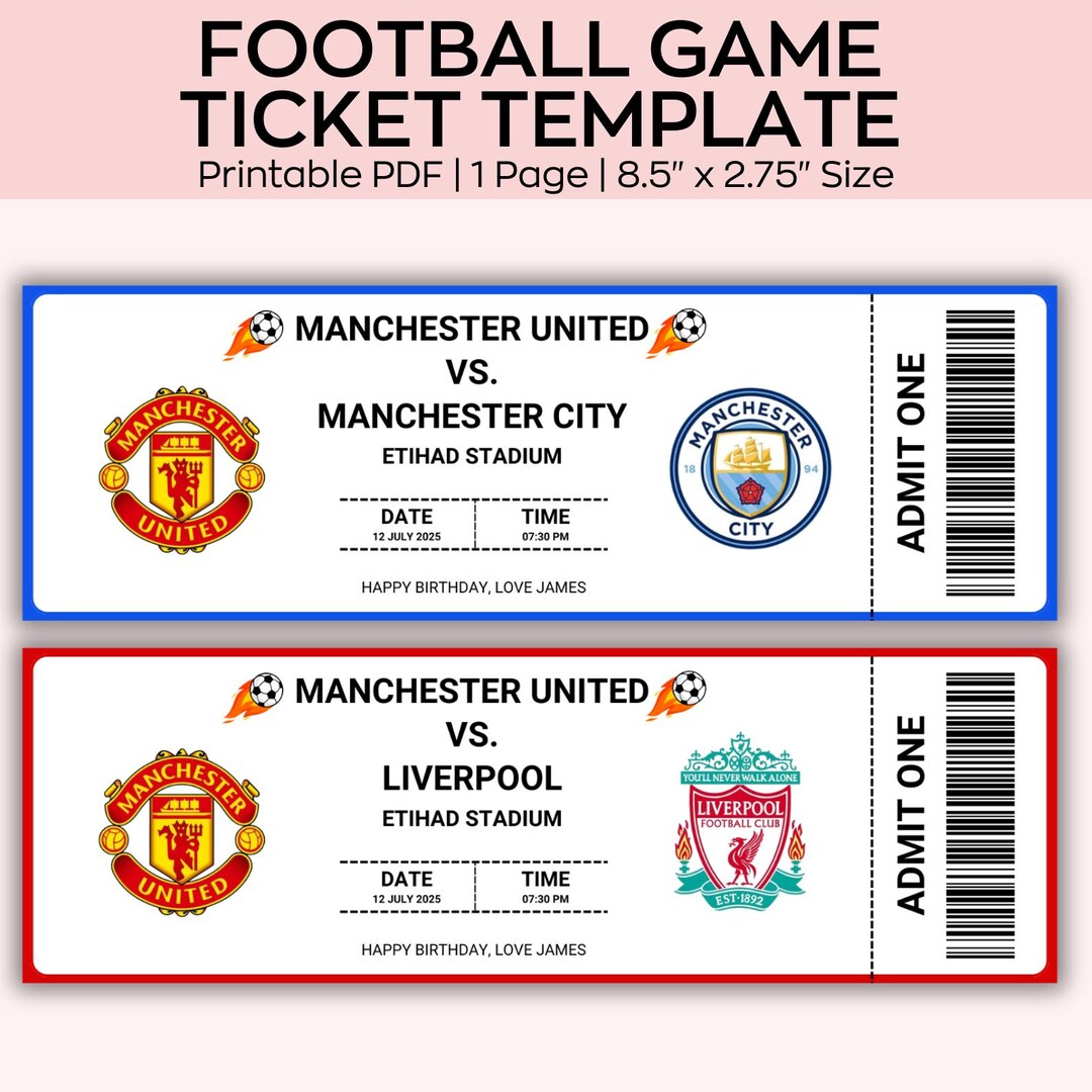 Editable Football Ticket, Football Game Ticket Gift, Football Birthday ...
