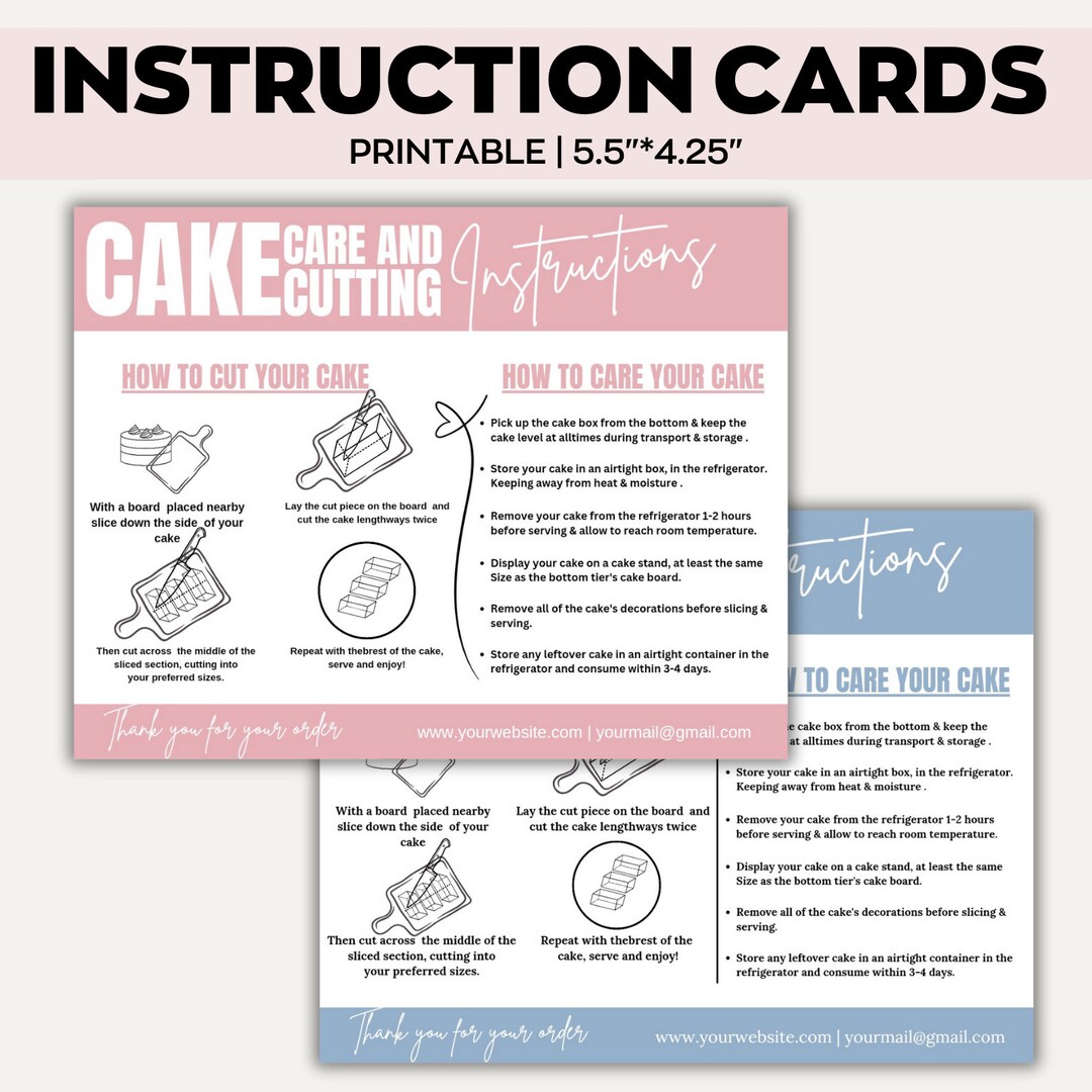 Editable Cake Care & Cutting Guide Canva Template, Cake Cutting Guide ...