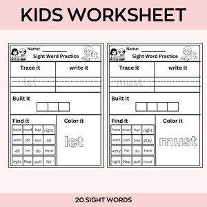 20 Printable Let's Learn Fry 1st TWENTY Sight Words Worksheets ...