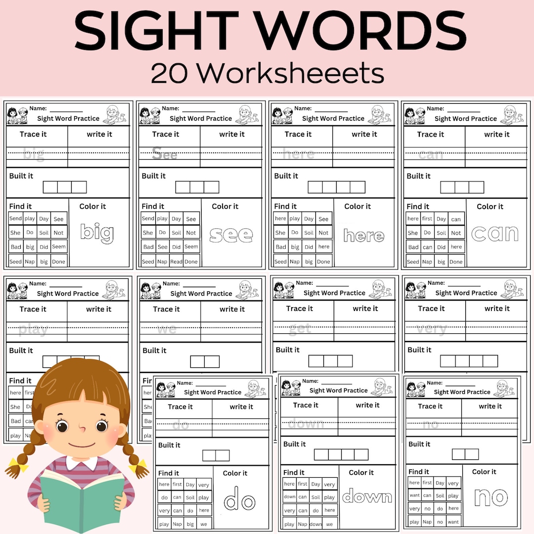 20 Printable Let's Learn Fry 1st TWENTY Sight Words Worksheets ...