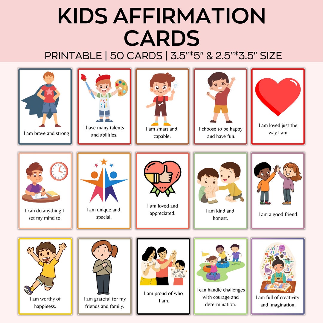 Children's Printable Positive Affirmation Cards, Encouragement Cards ...
