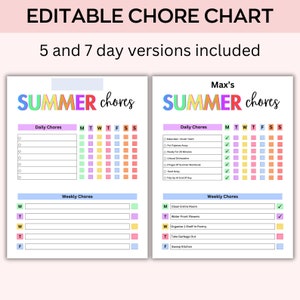 Printable Editable SUMMER Daily Checklist for Kids, Daily Checklist for ...