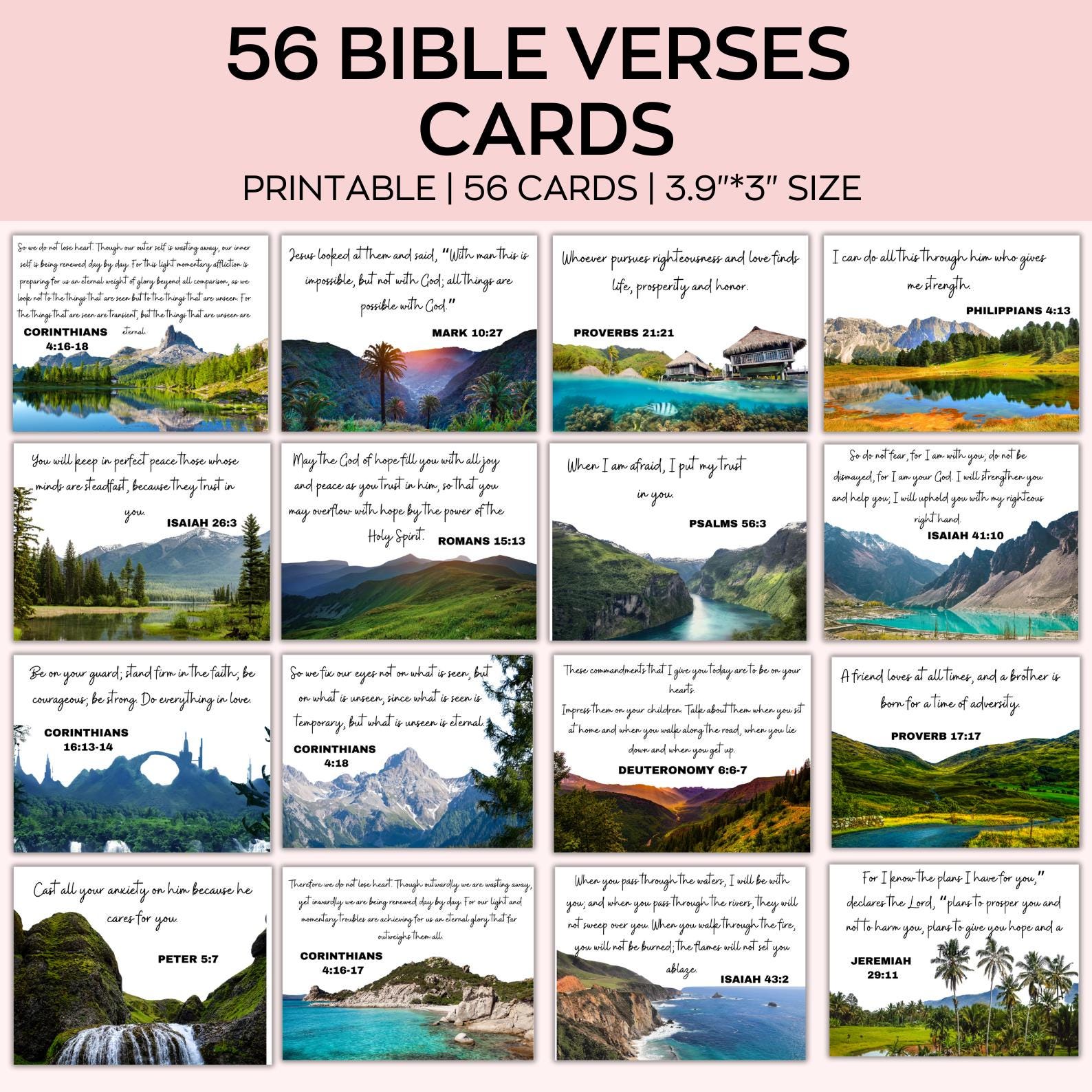 Landscape Bible Verse Cards, Christian Affirmation Cards, Faith-based ...