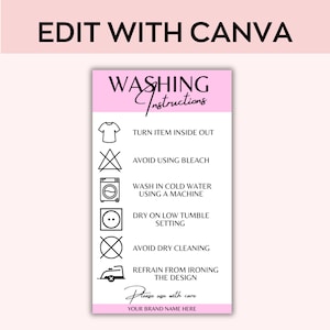 Editable Washing Instructions Card Template, Printable Clothing Care ...