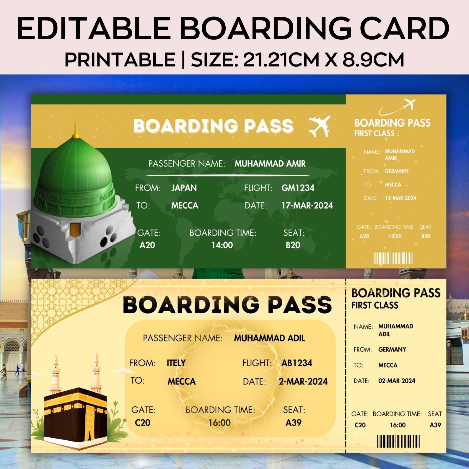 Hajj Boarding Pass,editable Hajj Plane Ticket,makkah Umrah Gift ...