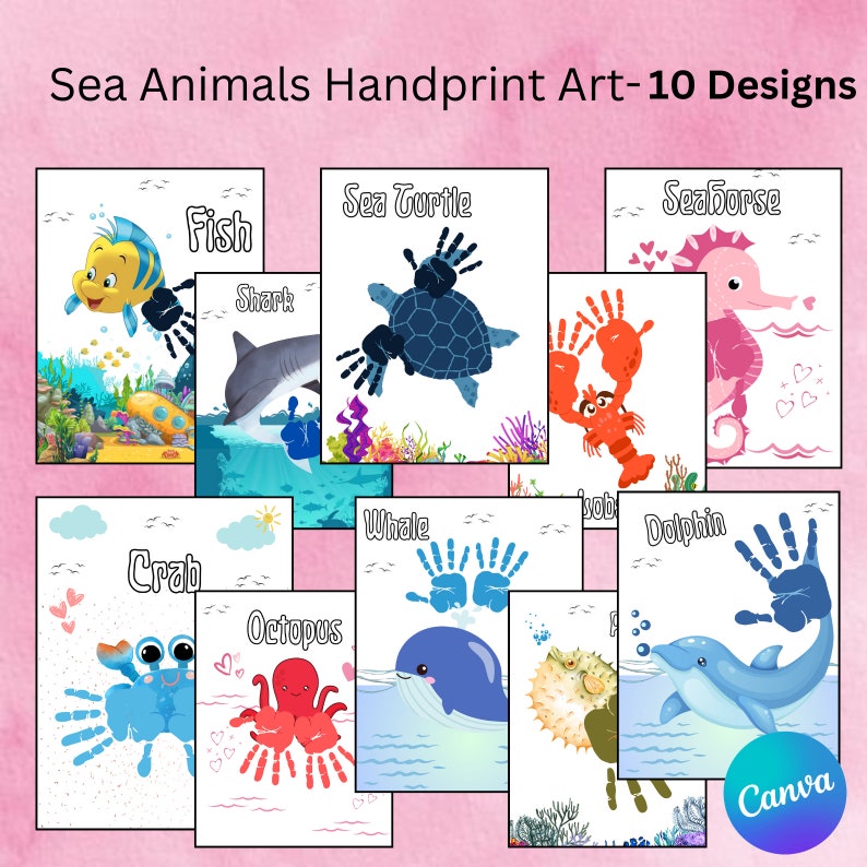 Sea Animals Handprint Art Bundle, Summer Handprint, Classroom Nursery ...