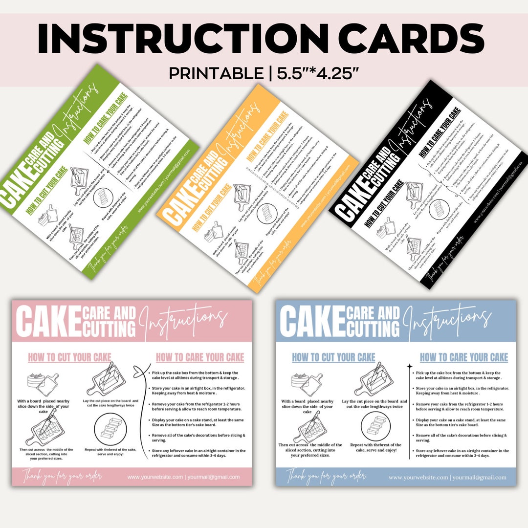 Editable Cake Care & Cutting Guide Canva Template, Cake Cutting Guide ...