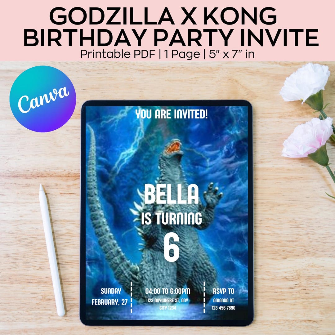 Editable Godzilla Invitation, Godzilla Boys Birthday Invitation ...