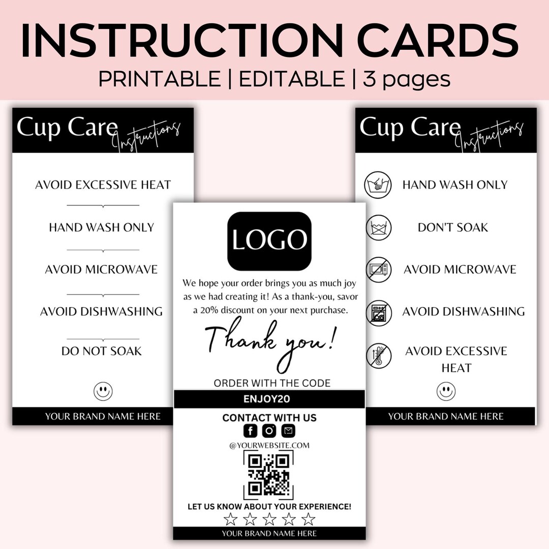 Editable Washing Instructions Card Template, Printable Clothing Care ...