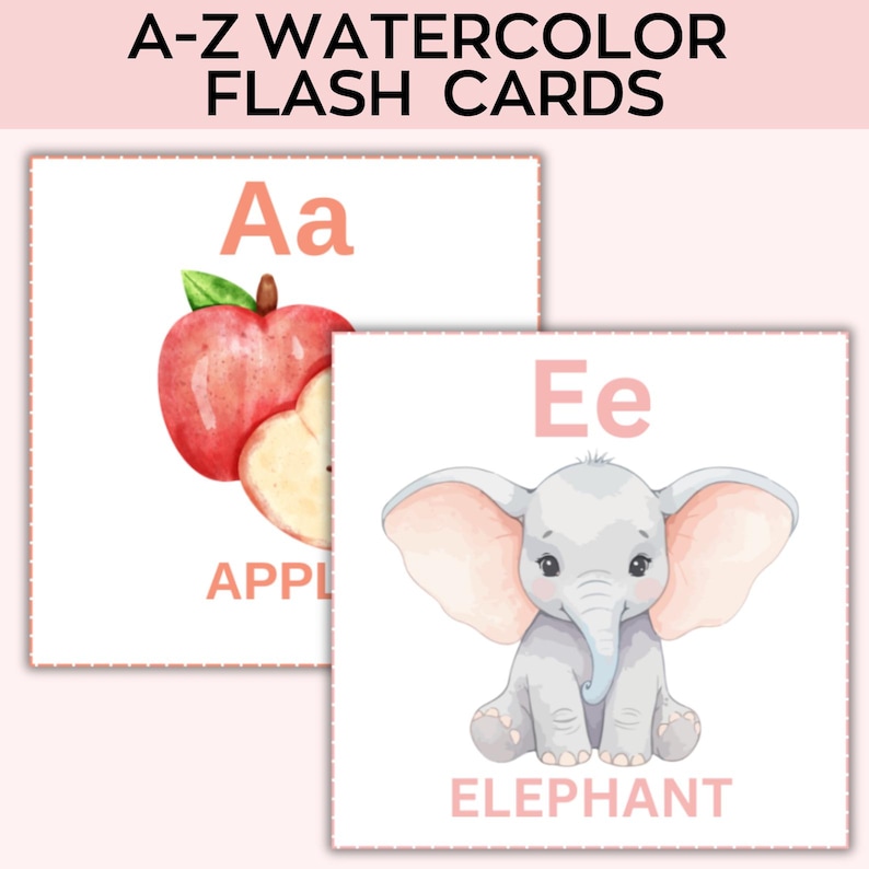 A–Z Printable Flashcard Bundle, Watercolor Alphabet Cards for Kids ...