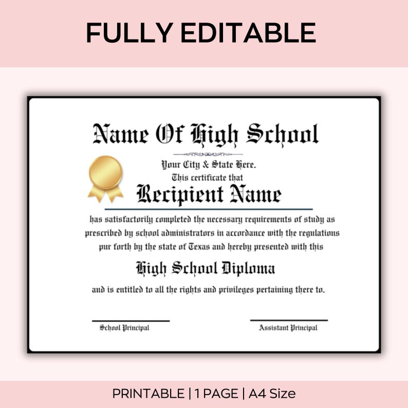 Editable High School Diploma Template, Graduation Certificate, Canva ...