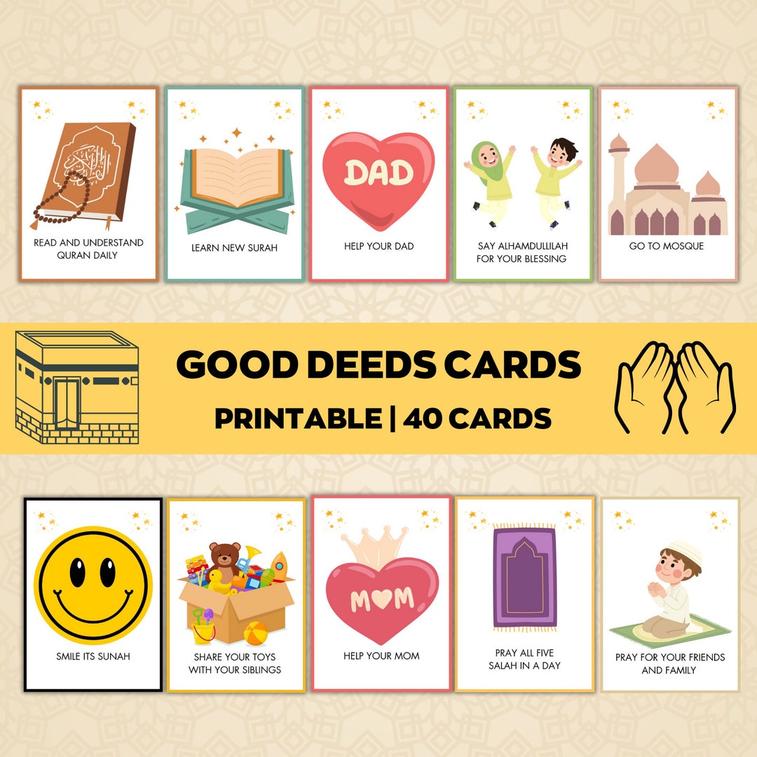 Good Deeds Cards Printable, Ramadan Cards, Ramadan Advent Cards, Kids ...