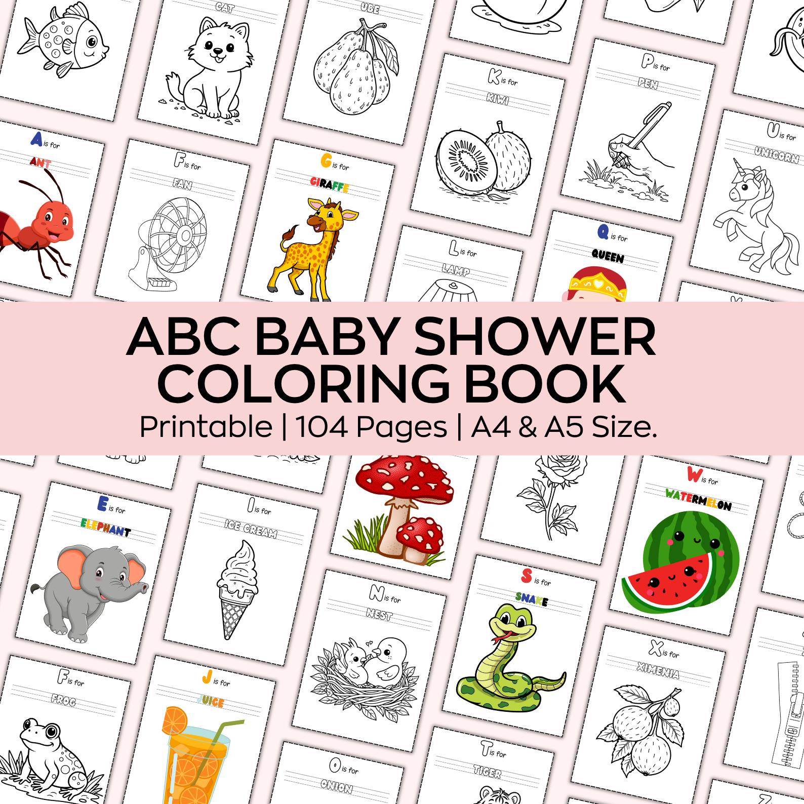 ABC Coloring Book Baby Shower Game Bundle, ABC Baby Shower Coloring ...
